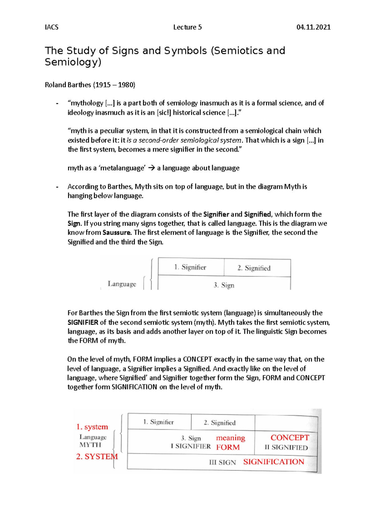 IACS Notes - Lecture 5 - The Study of Signs and Symbols (Semiotics and ...