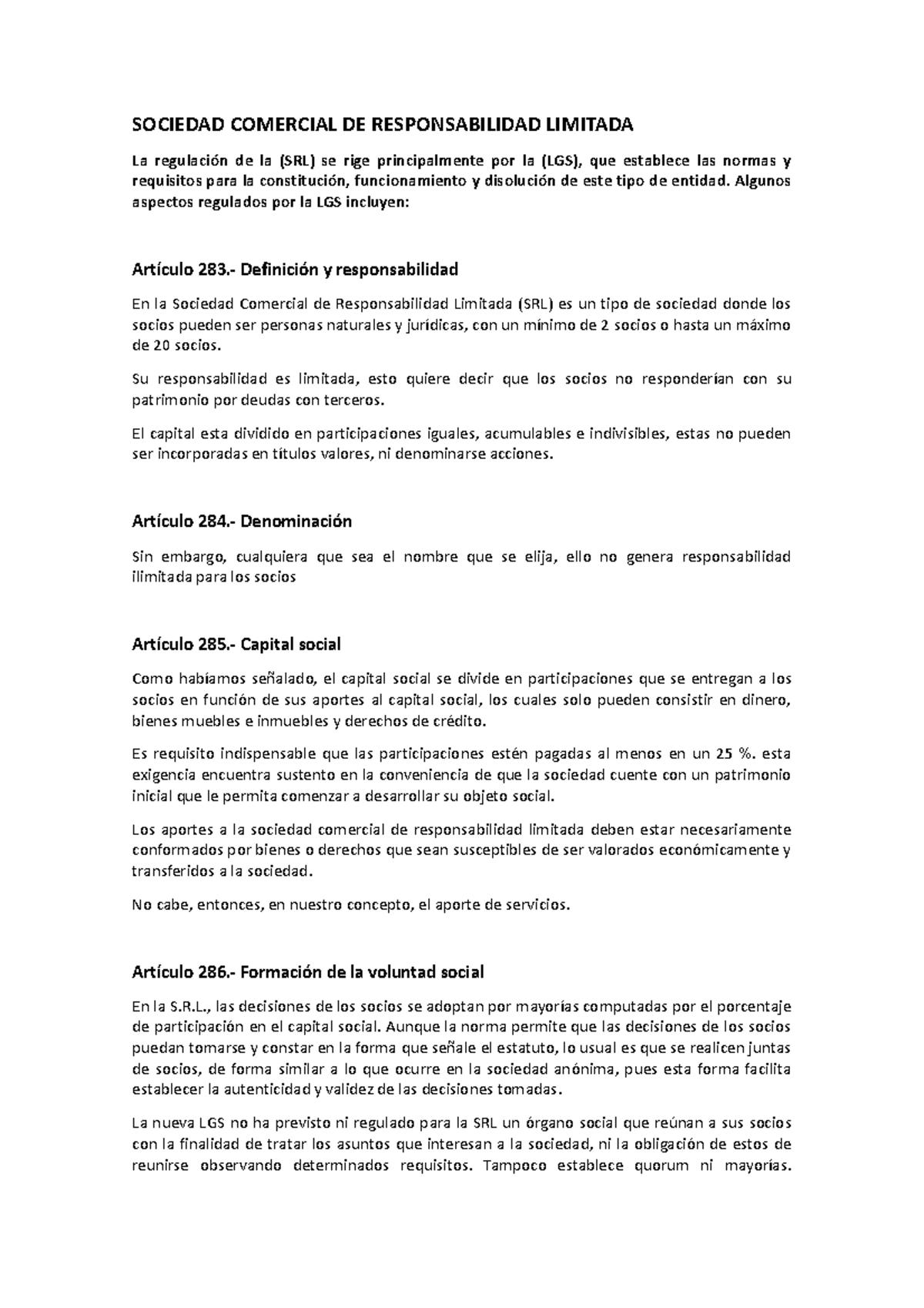 Sociedad Comercial DE Responsabilidad Limitada - SOCIEDAD COMERCIAL DE RESPONSABILIDAD LIMITADA ...