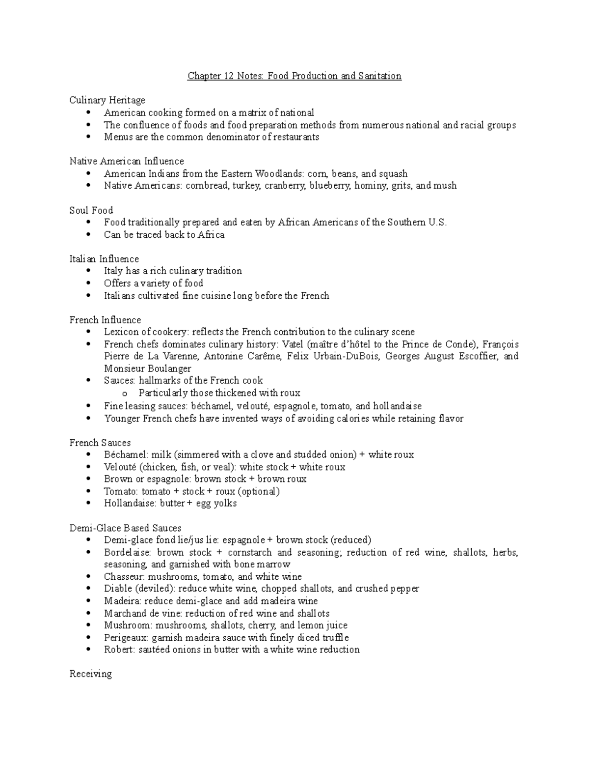 Chapter 12 Notes - Chapter 12 Notes: Food Production and Sanitation ...