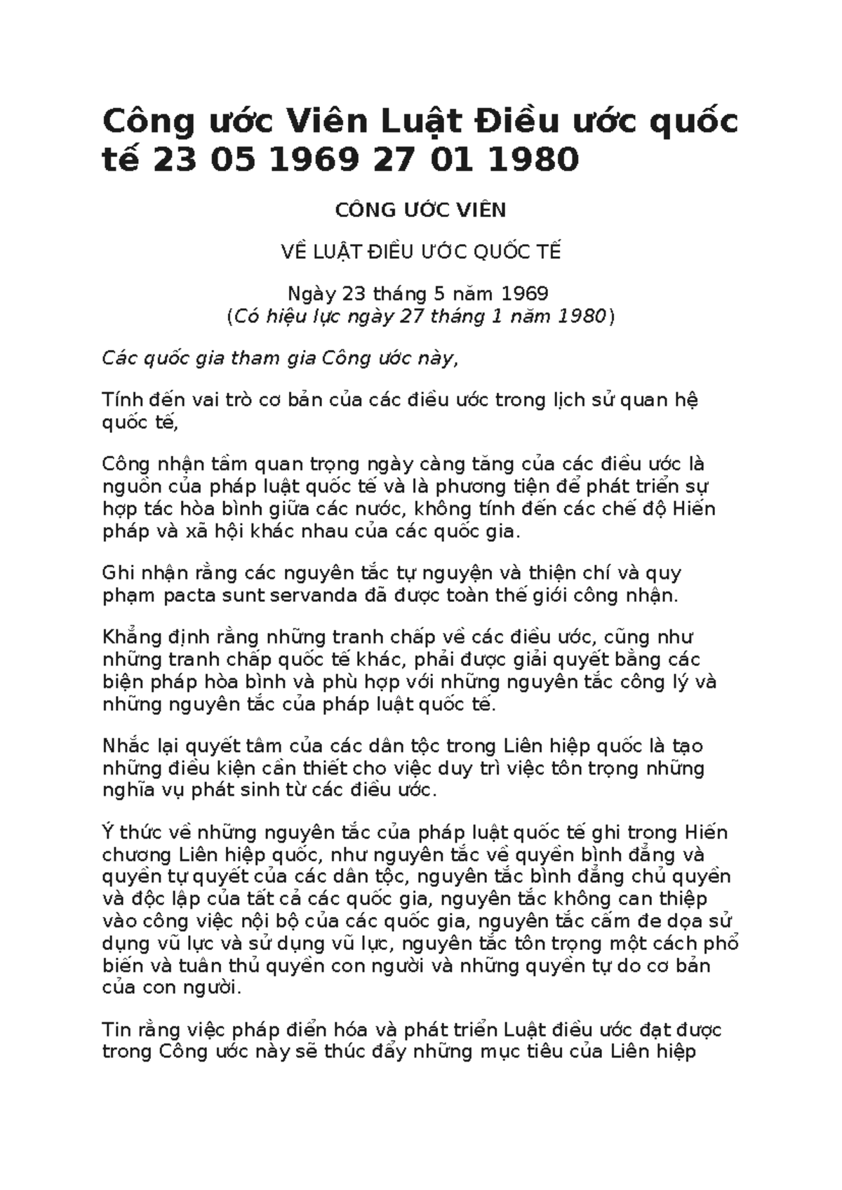 Công-ước-Viên-1969 - cpqt - Công ước Viên Luật Điều ước quốc tế 23 05 1969 27 01 1980 CÔNG ƯỚC ...