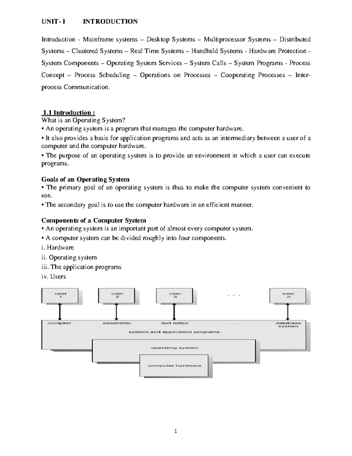 OS Lecture Notes - UNIT- I INTRODUCTION Introduction - Mainframe ...