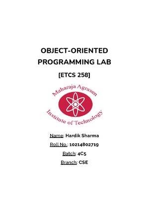 Oops lab file - Complete notes on oops lab - OBJECT-ORIENTED ...
