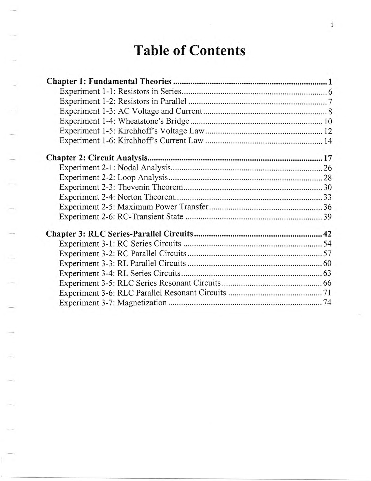 1-EEC-2000 0 B Basic Electricity Lab - 1 • Table of Contents Chapter 1: Fundamental Theories ...
