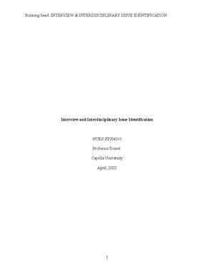 NURS-FPX4010 Assessment 2 - Interview and Interdisciplinary Issue Identification Dustin Person ...