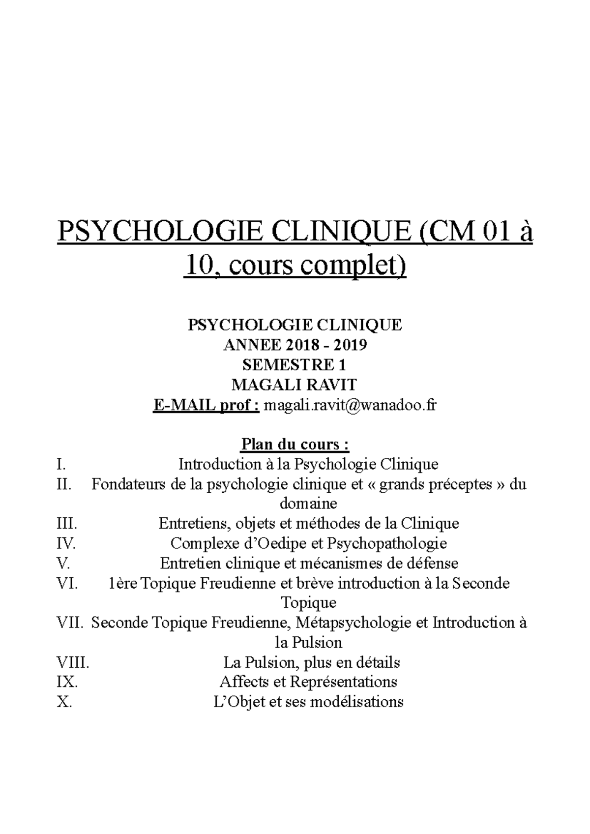 Psychologie Clinique - Cours Complet 2018-2019 - PSYCHOLOGIE CLINIQUE ...