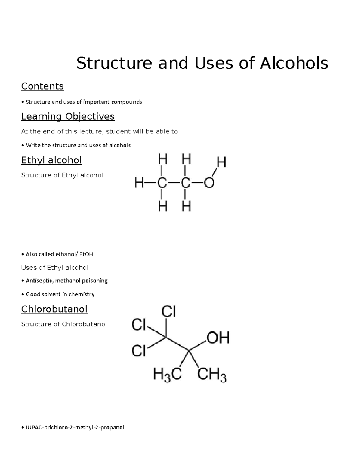 Chapter - 59 Str uses of alcohols - Structure and Uses of Alcohols ...