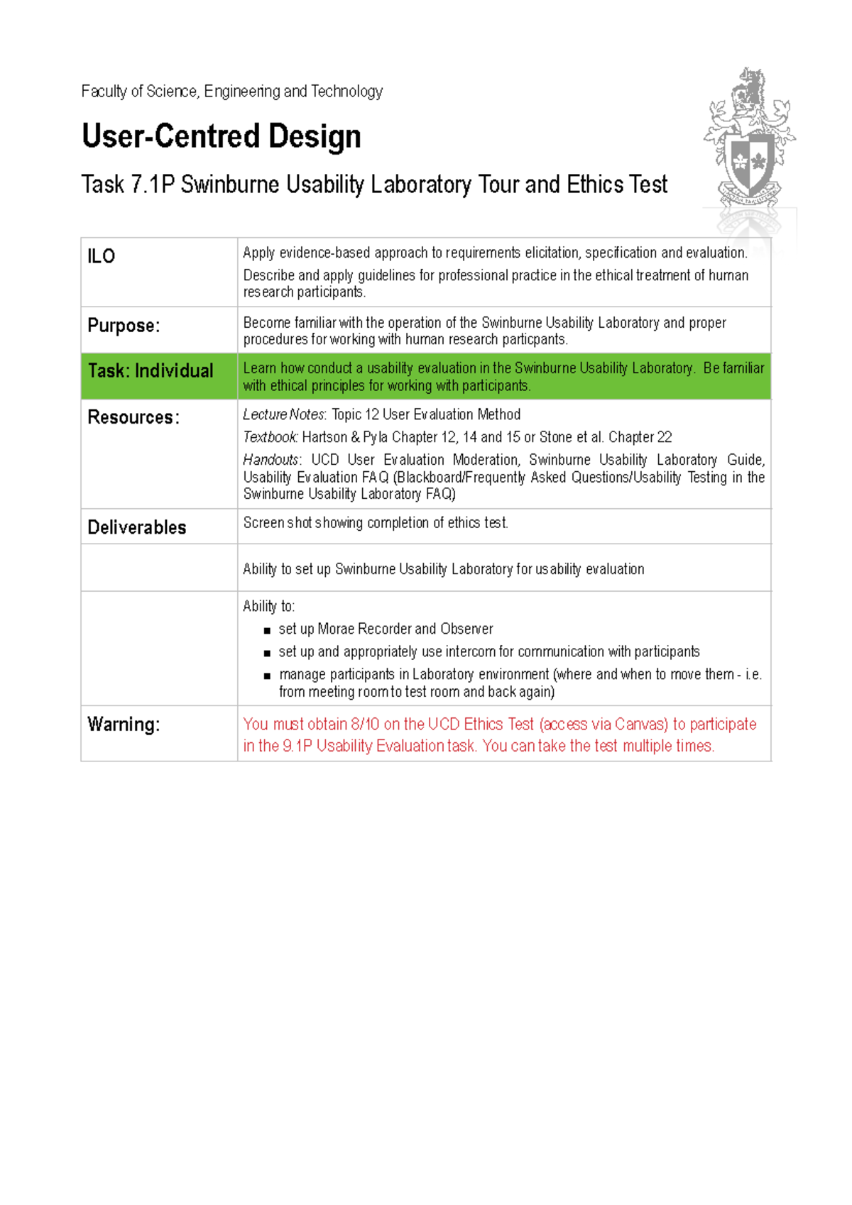 7 - 7.1P - Faculty of Science, Engineering and Technology User-Centred ...