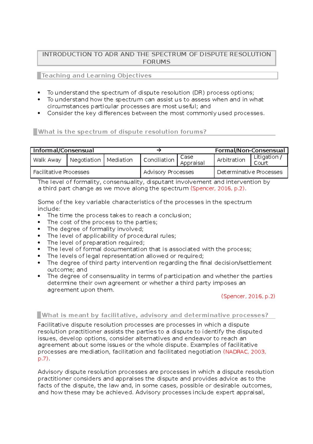 Week 2 Exam Notes - Week 2 reading summary - INTRODUCTION TO ADR AND ...