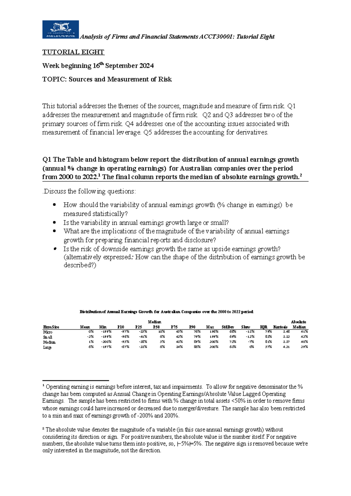 Tutorial Eight Risk Questions-2 - TUTORIAL EIGHT Week beginning 16th September 2024 TOPIC ...