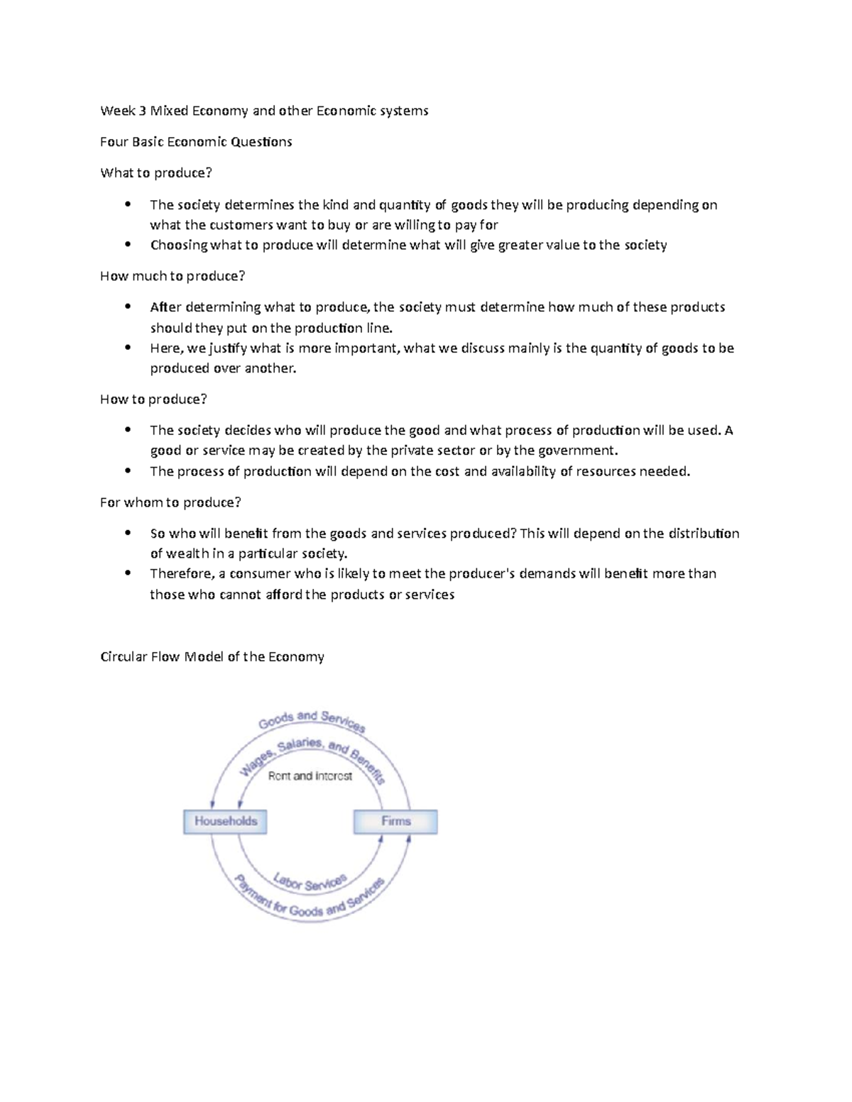 Ecom - Notes - Week 3 Mixed Economy and other Economic systems Four ...