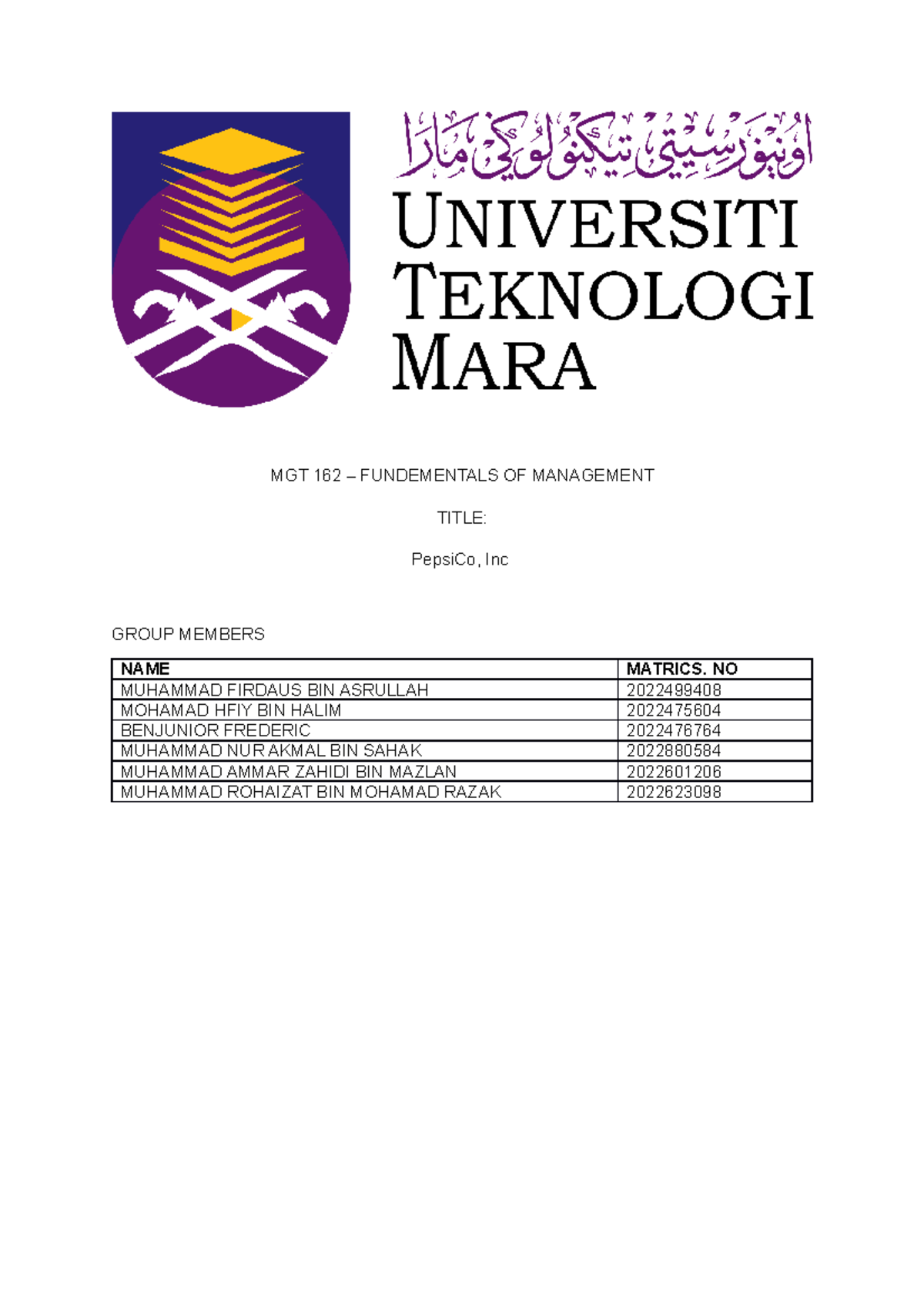 MGT 162 Legit COPY - group assignment - MGT 162 – FUNDEMENTALS OF ...