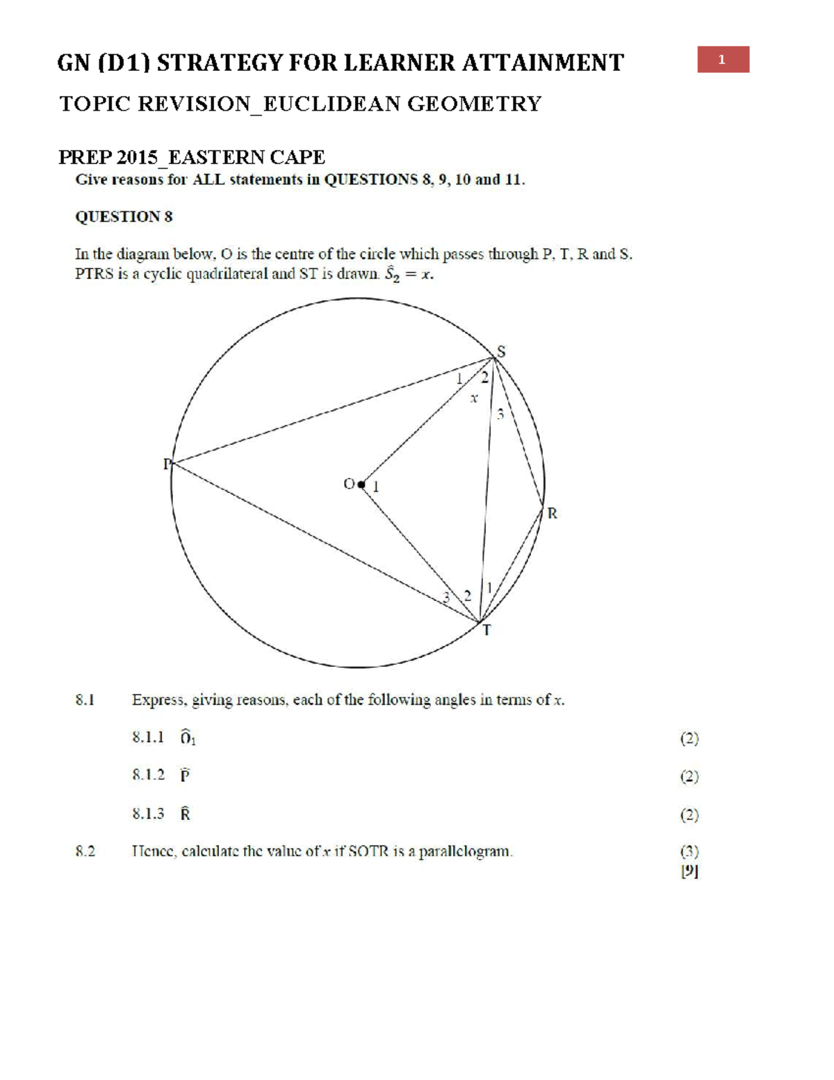 Topic Revision Euclidean Geometry - GN (D1) STRATEGY FOR LEARNER ...