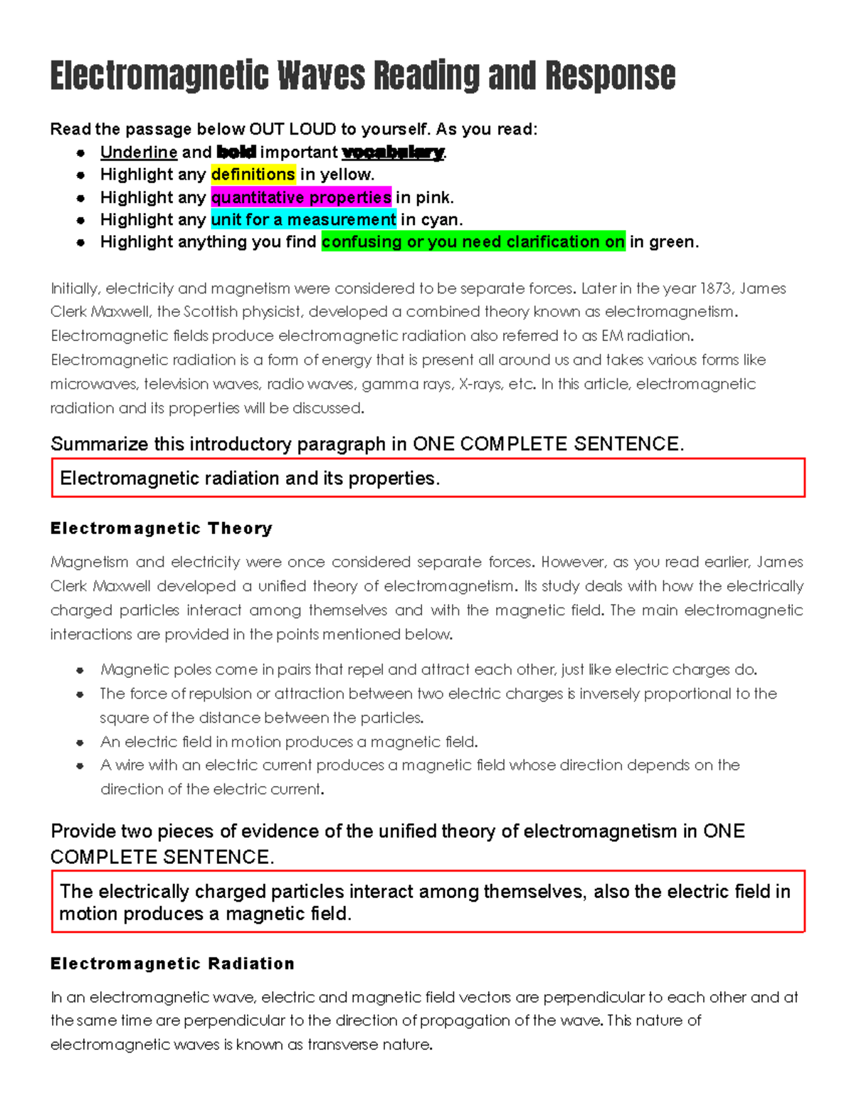 Copy of Literacy Electromagnetic Waves Article - Electromagnetic Waves ...
