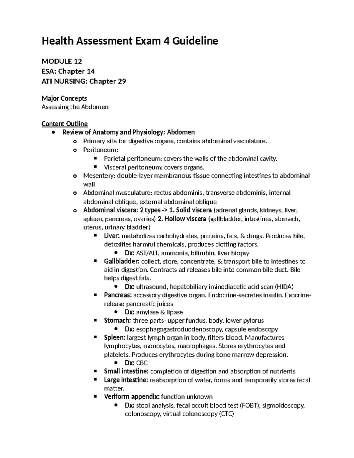 Health Assessment Exam 4 Guideline - Health Assessment Exam 4 Guideline ...