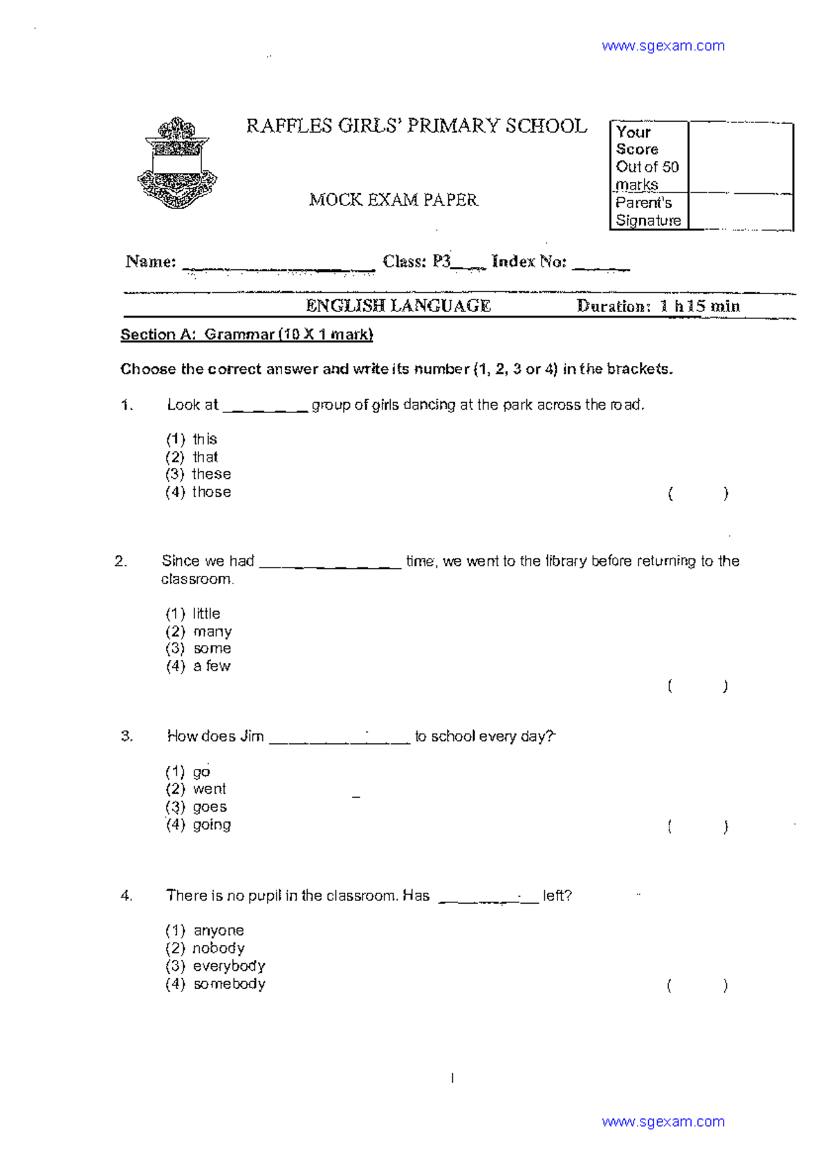 2023-P3-English-Practice Paper-Raffles - RAFFLES GIRLS' PRIMARY SCHOOL ...