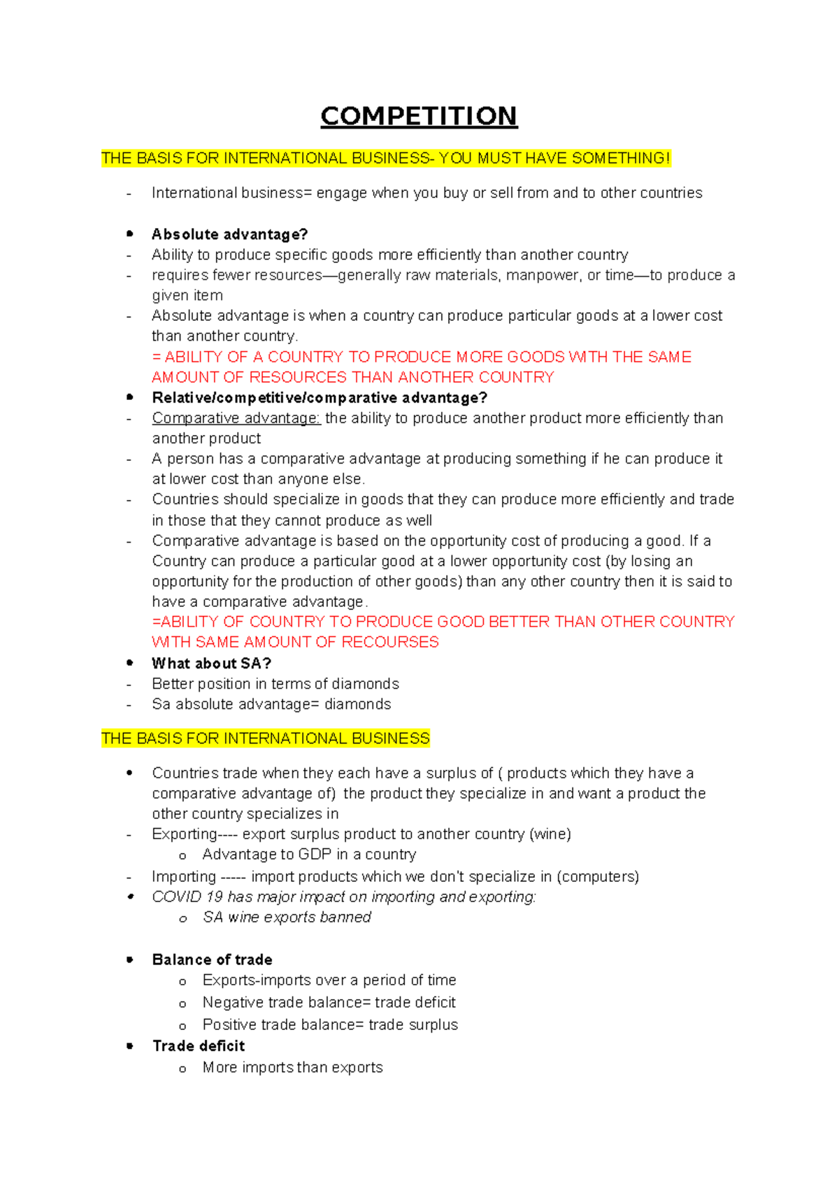 Competition - notes - COMPETITION THE BASIS FOR INTERNATIONAL BUSINESS ...