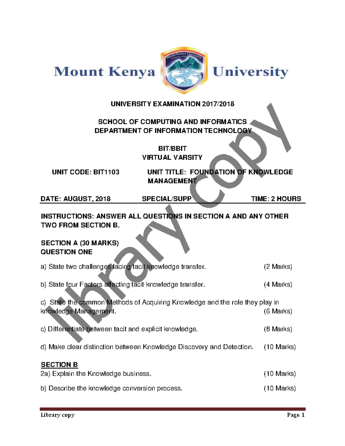 Bit1103 Foundation Of Knowledge Management Virtual Supp Library Copy Page 1 University