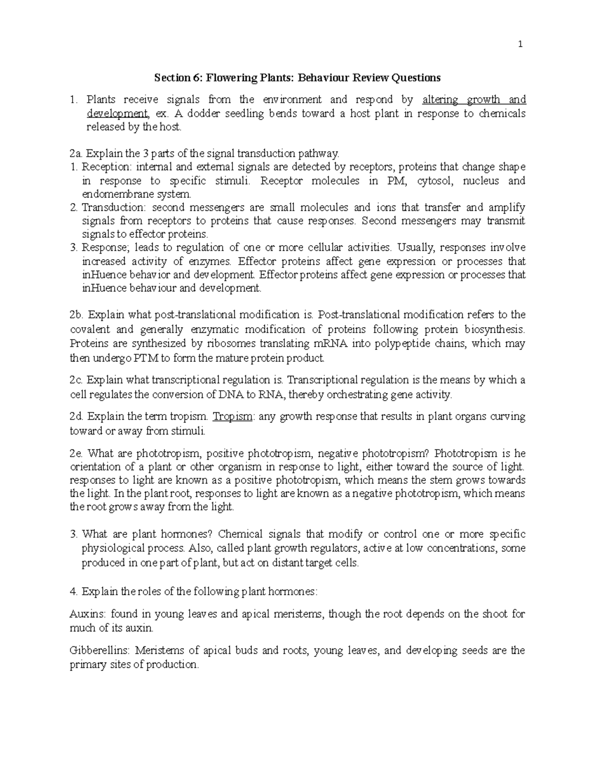 Bio sect.6 Flowering Plants: Behaviour - Section 6: Flowering Plants ...