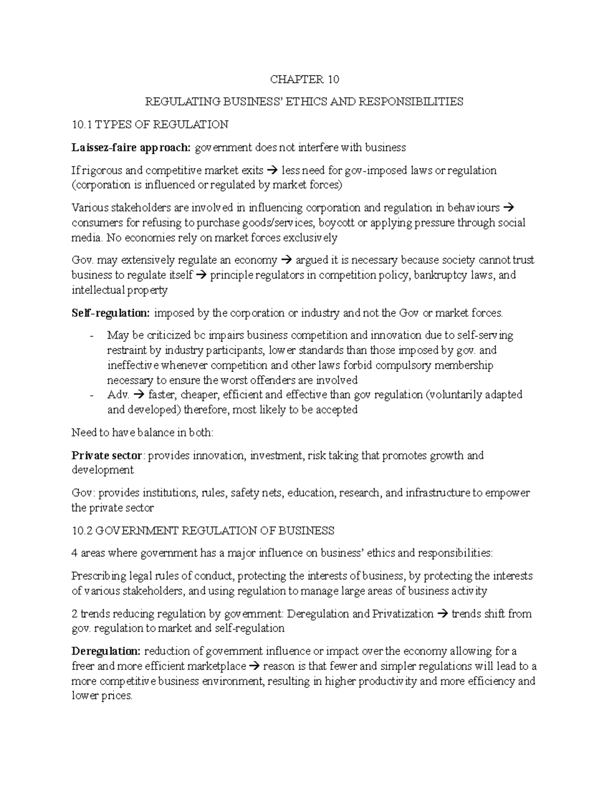 Chapter 10 - CHAPTER 10 REGULATING BUSINESS’ ETHICS AND ...