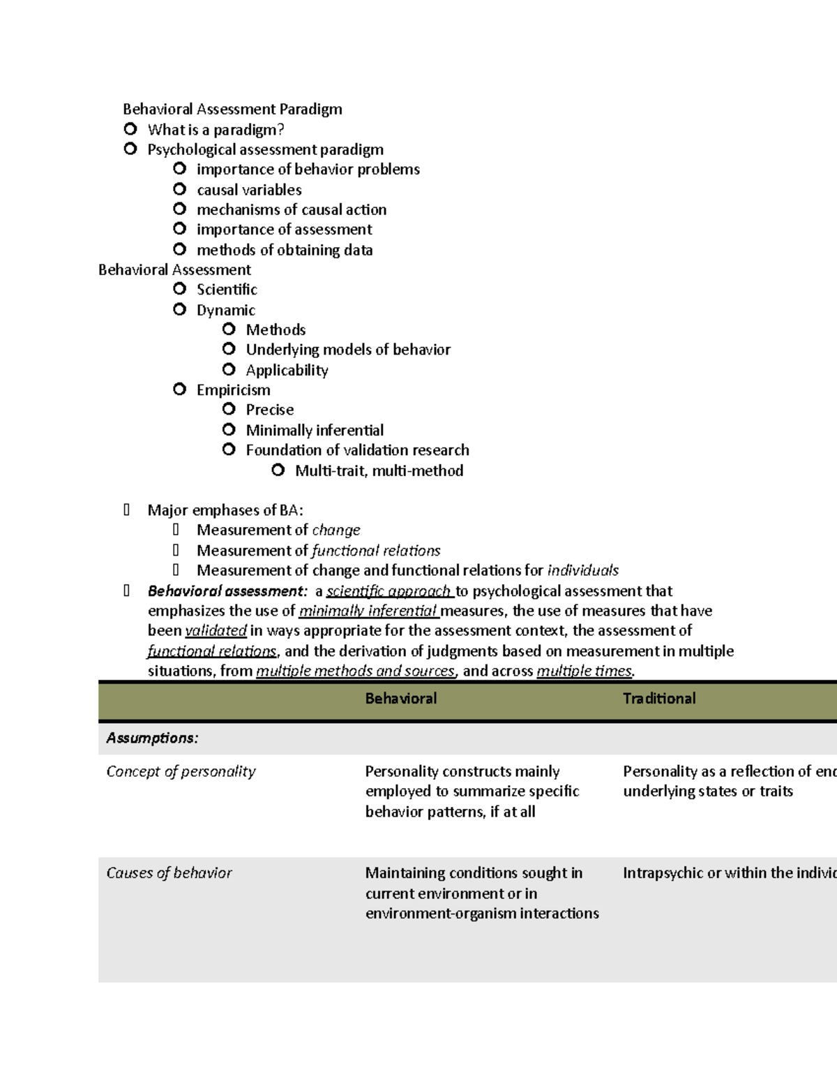 Behavioral Assessment Class Notes - Behavioral Assessment Paradigm What ...