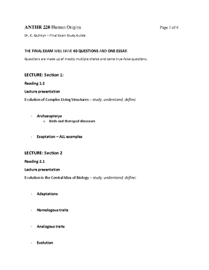 Human Origins fall 2022 Study Guide Exam 2 - C. Quintyn ANTHR 220 10/3 ...