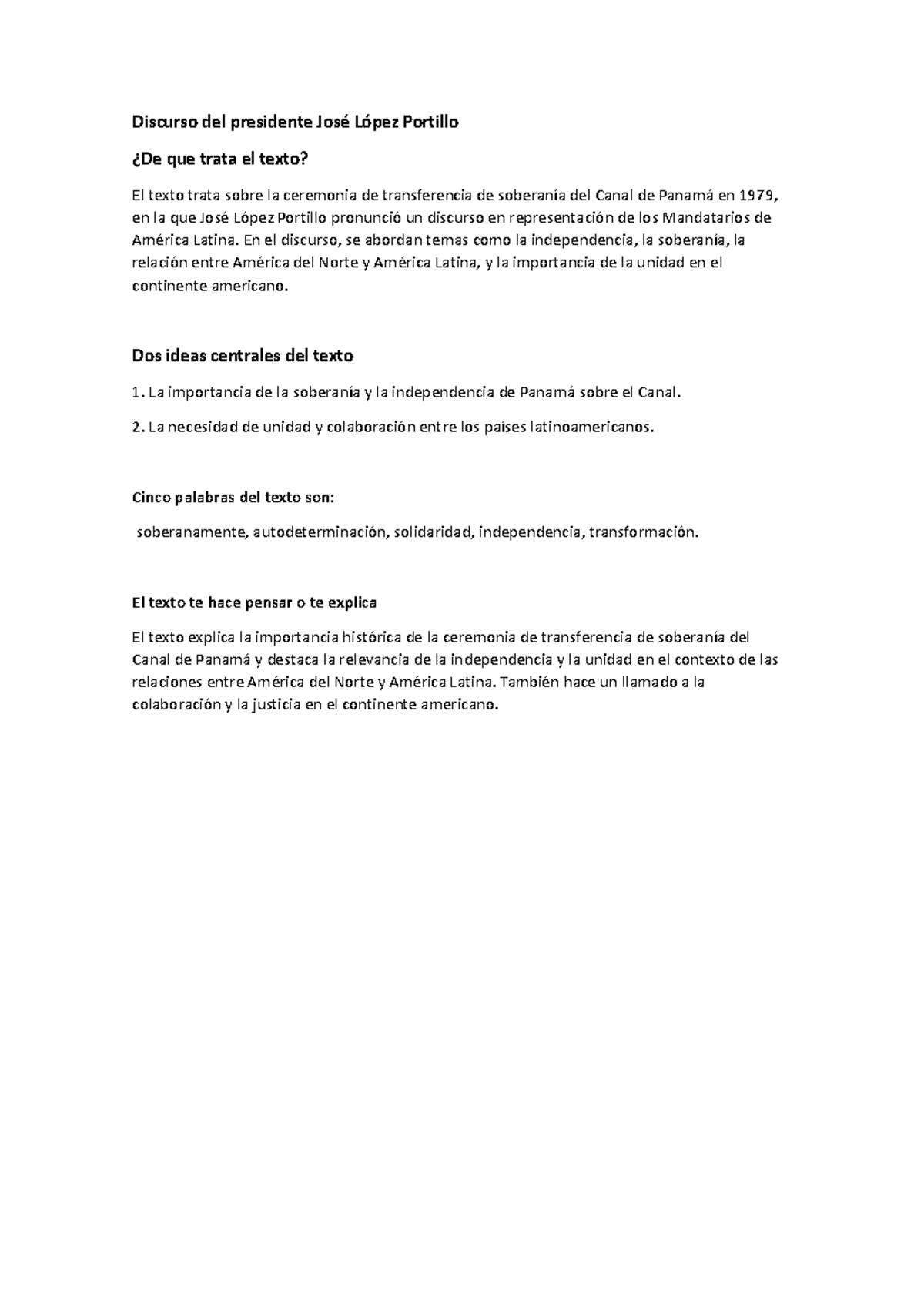 Discurso del presidente José Luis Portillo - Discurso del presidente ...