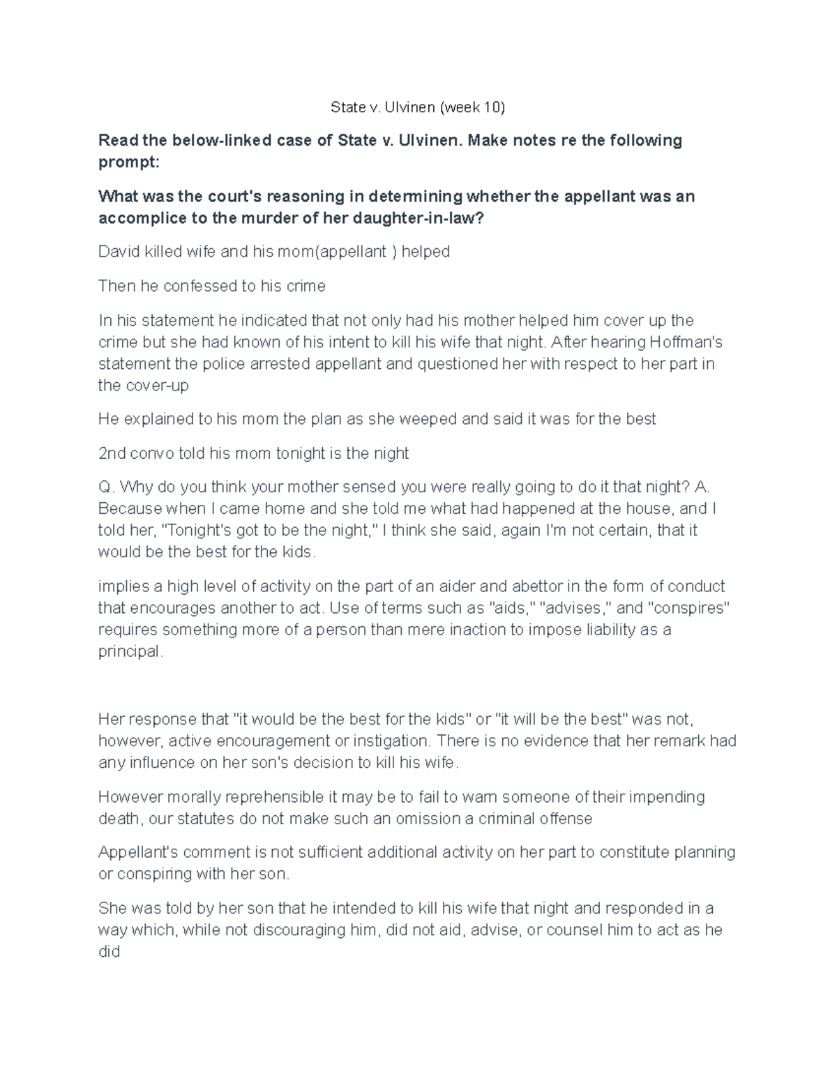 State v. Ulvinen - State v. Ulvinen (week 10) Read the below-linked ...