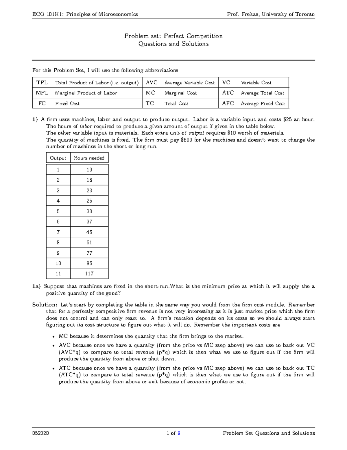 ECO101 Problem Set 8 Perfect Competition - Problem set: Perfect ...