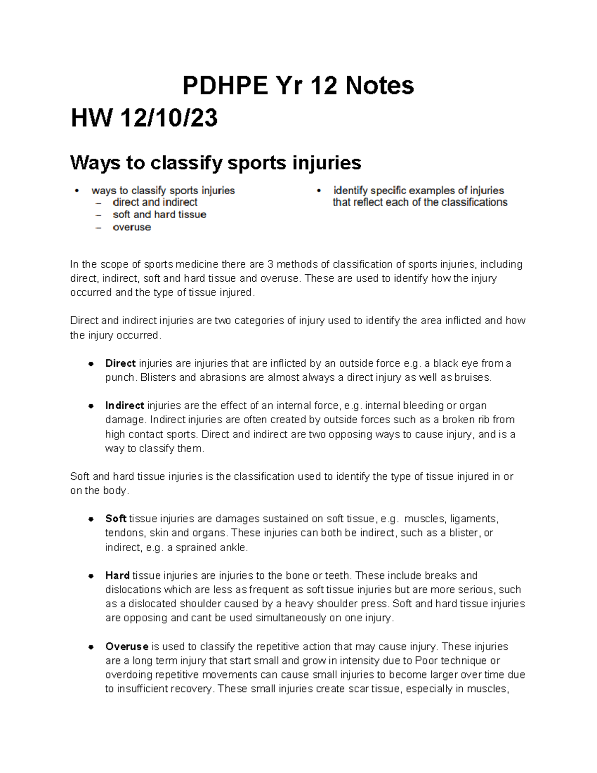 Pdhpe Yr 12 - PDHPE Yr 12 Notes HW 12/10/ Ways to classify sports ...
