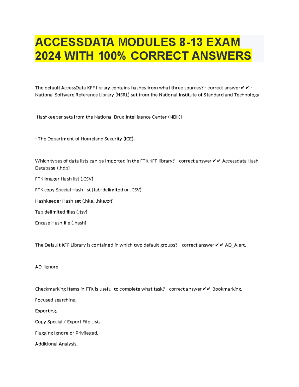 Accessdata Modules 8 - Access Certification EXAM 2024 WITH 100 ...