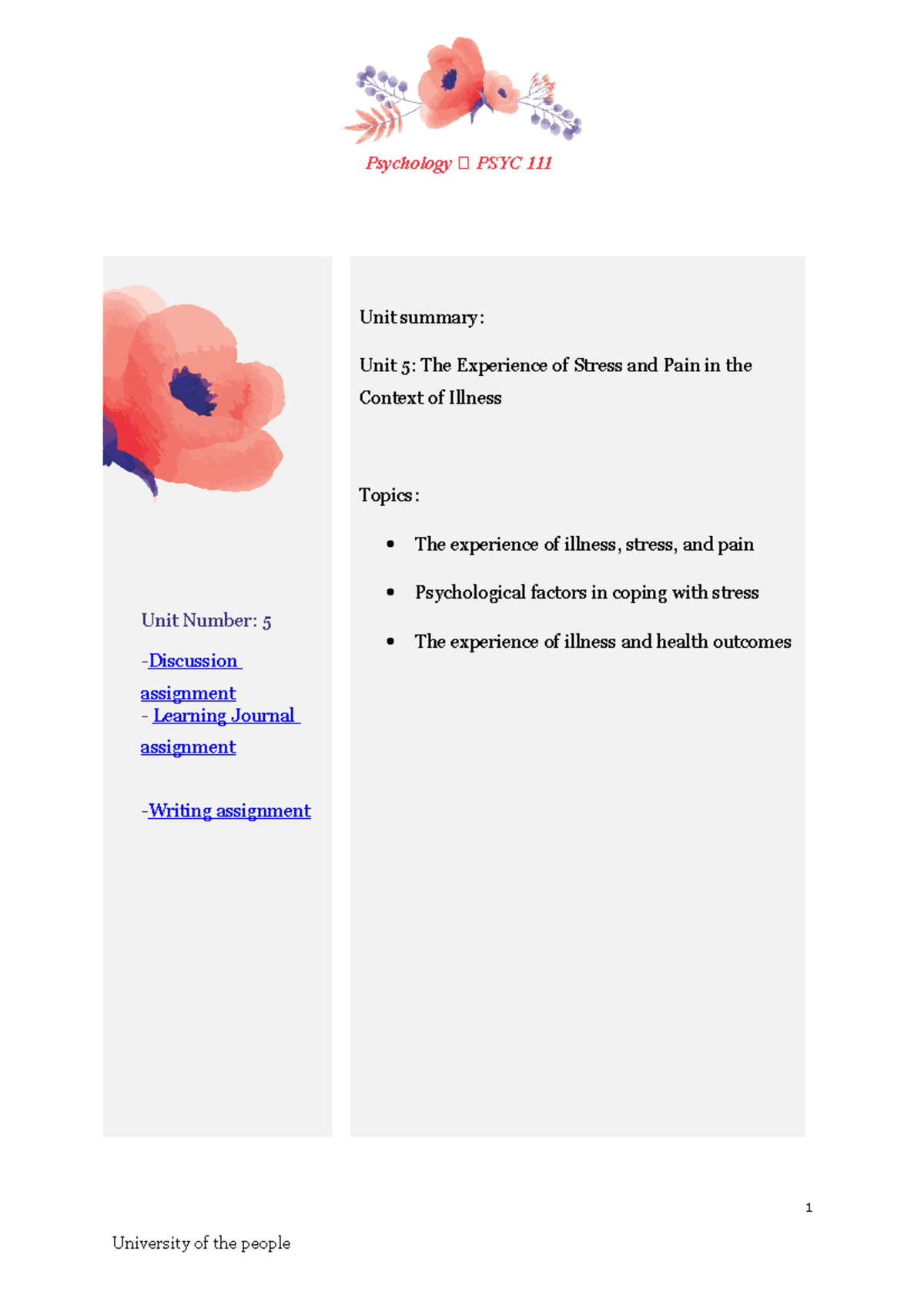 Psychology PSYC 111 unit 5 - Psychology ⸎ PSYC 111 Unit summary: Unit 5 ...