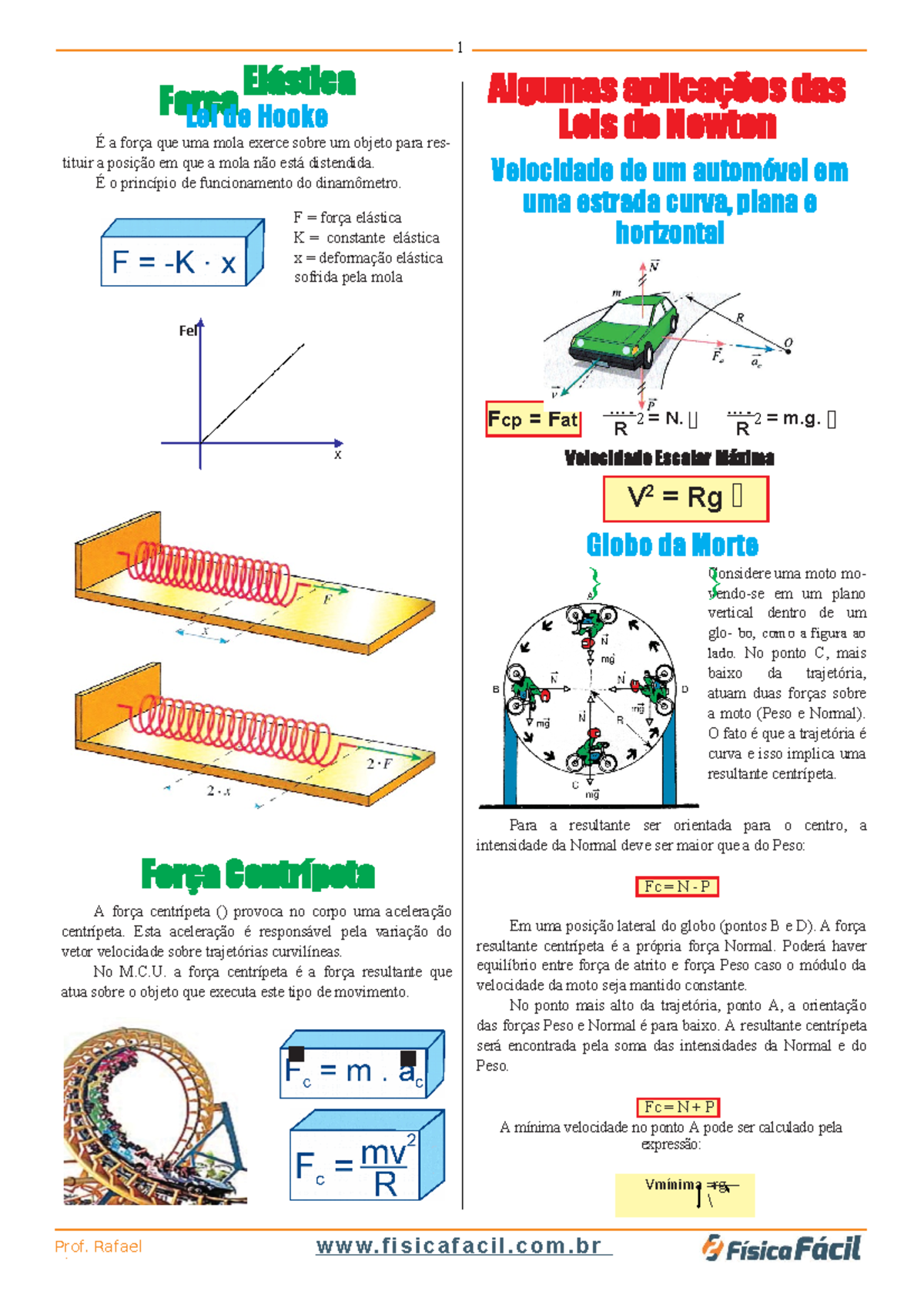 Aula 13 - Dinâmica - Força Elástica e Força Centrípeta.docx - 1 Prof ...