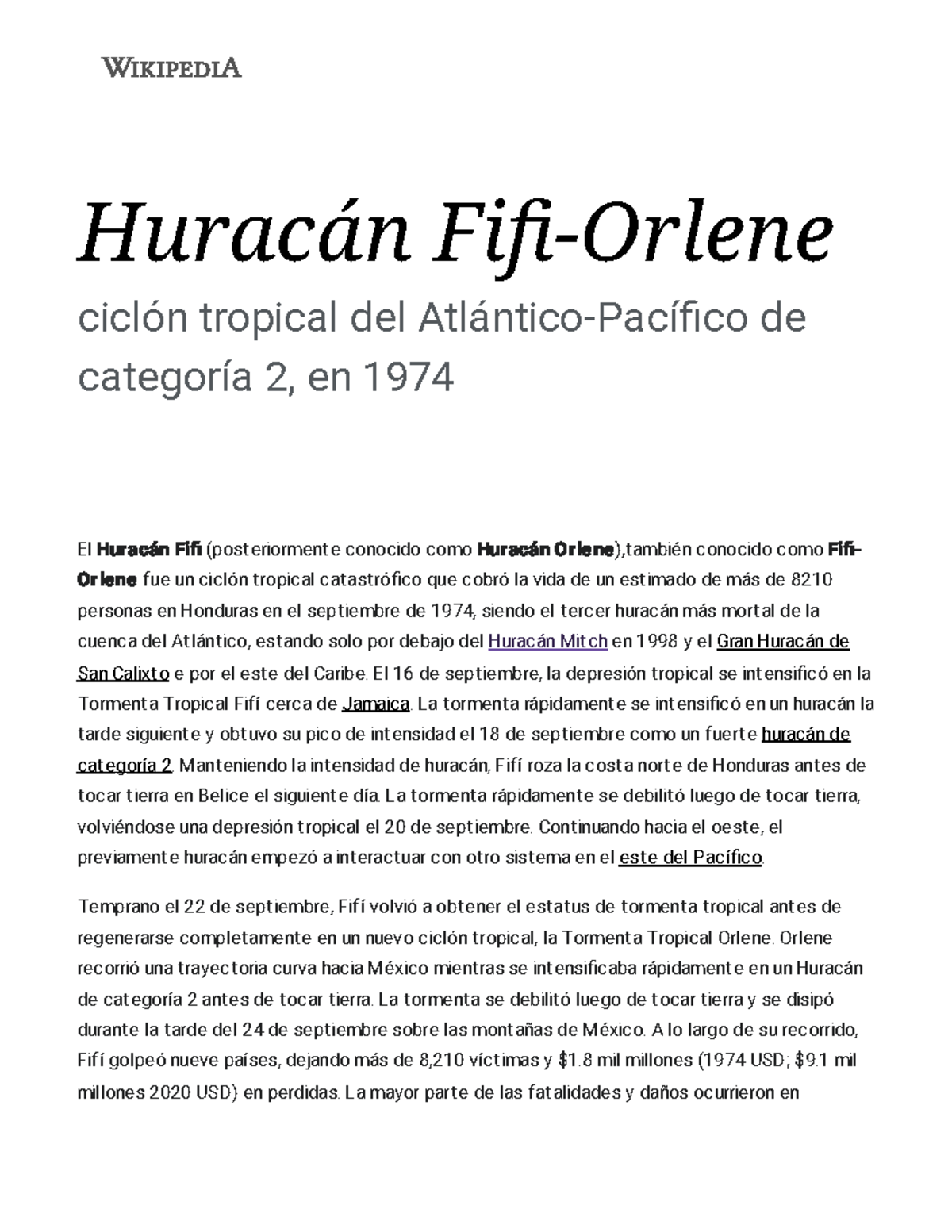 Huracán Fifi-Orlene - Wikipedia, la enciclopedia libre - Huracán Fifi ...