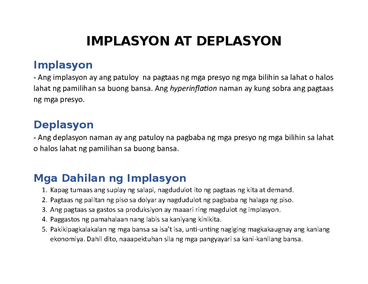 Implasyon-AT- Deplasyon - IMPLASYON AT DEPLASYON Implasyon Ang ...