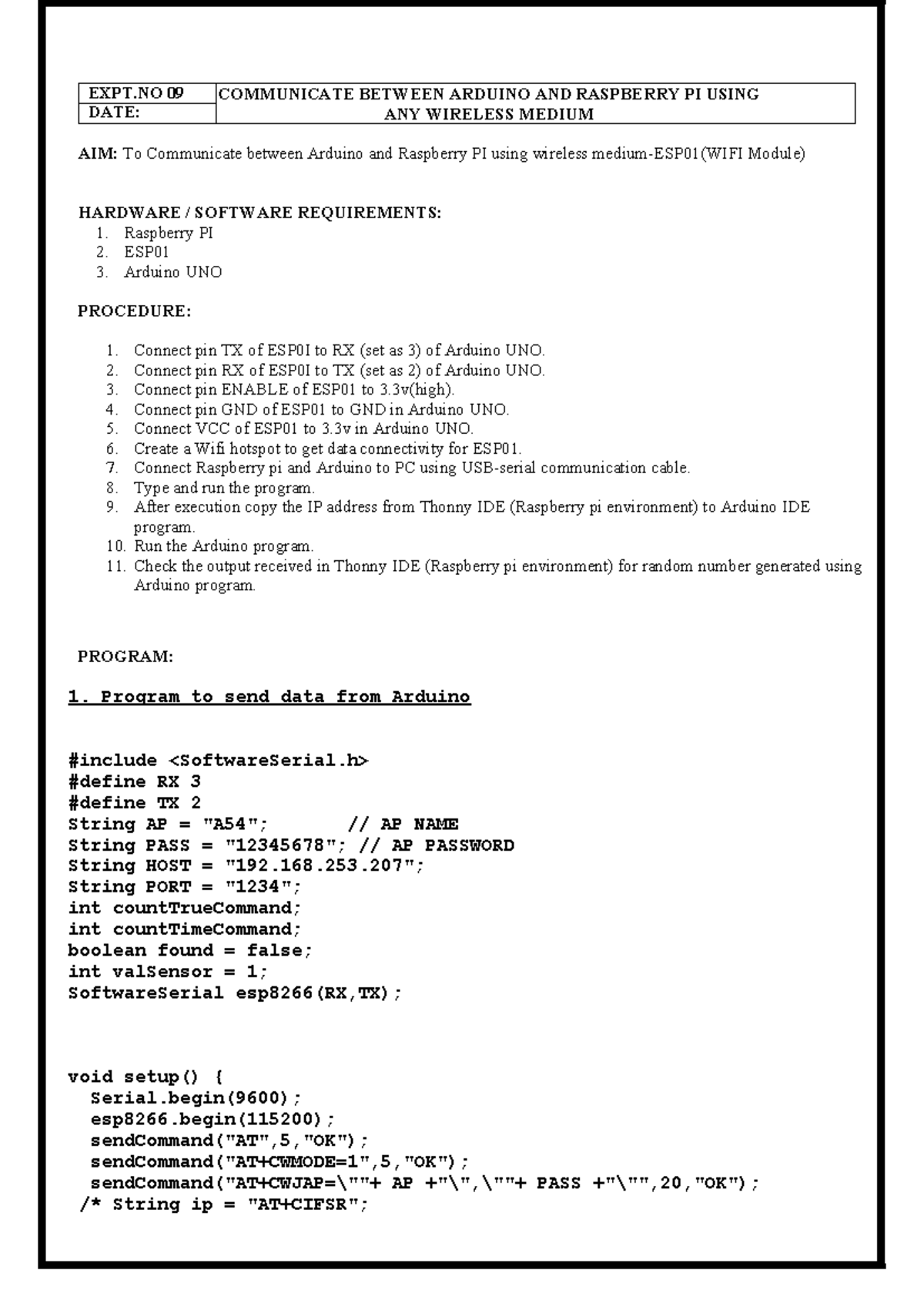 Exp 9 Communicate Between Arduino And Raspberry Pi Using Any Wireless Medium Expt 09 