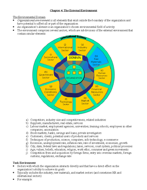 Chapter 2 Textbook notes OB - The environmental domain o Organizational ...
