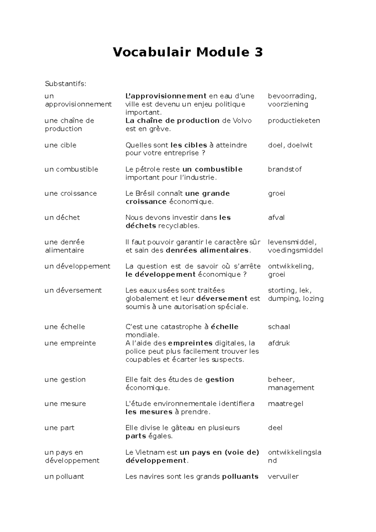 Alle vocabulaire Module 3, Jaar 1 -Frans - Vocabulair Module 3 ...