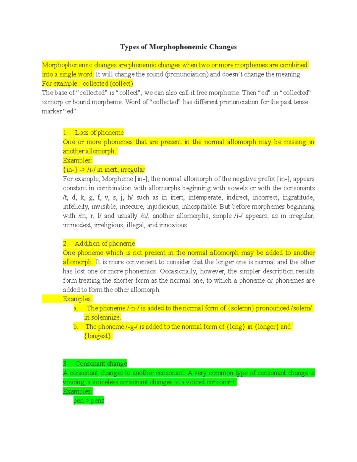 Types of Morphophonemic Changes - Types of Morphophonemic Changes ...