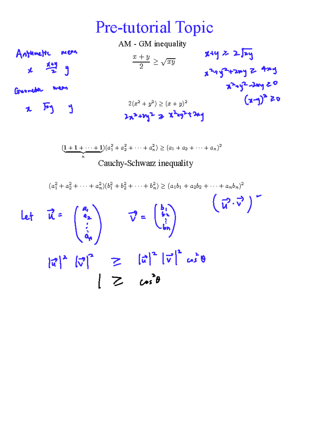Tutorial 7 worked solutions - MA1505 - Pre-tutorial Topic x + y 2 ≥ √xy (1 + 1 + · · · + 1 | {z ...