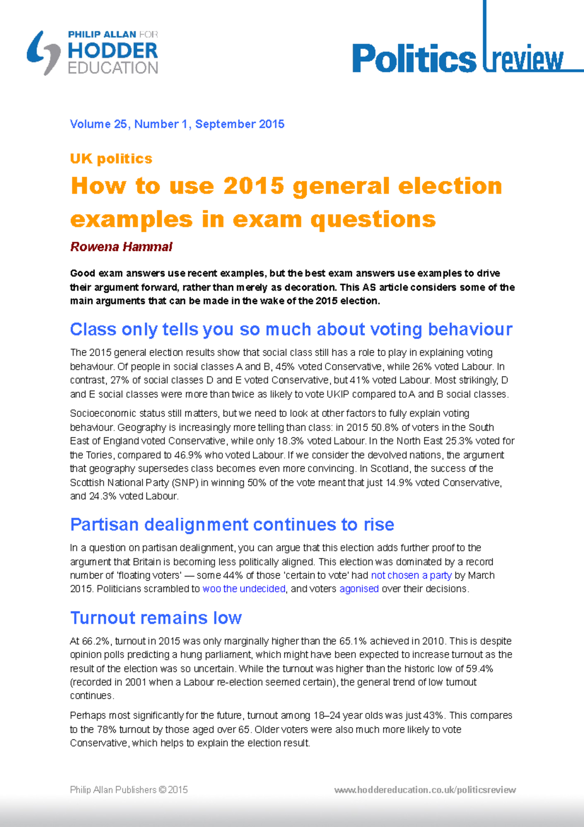 Politics Review 25 1 Election examples - Volume 25, Number 1, September ...