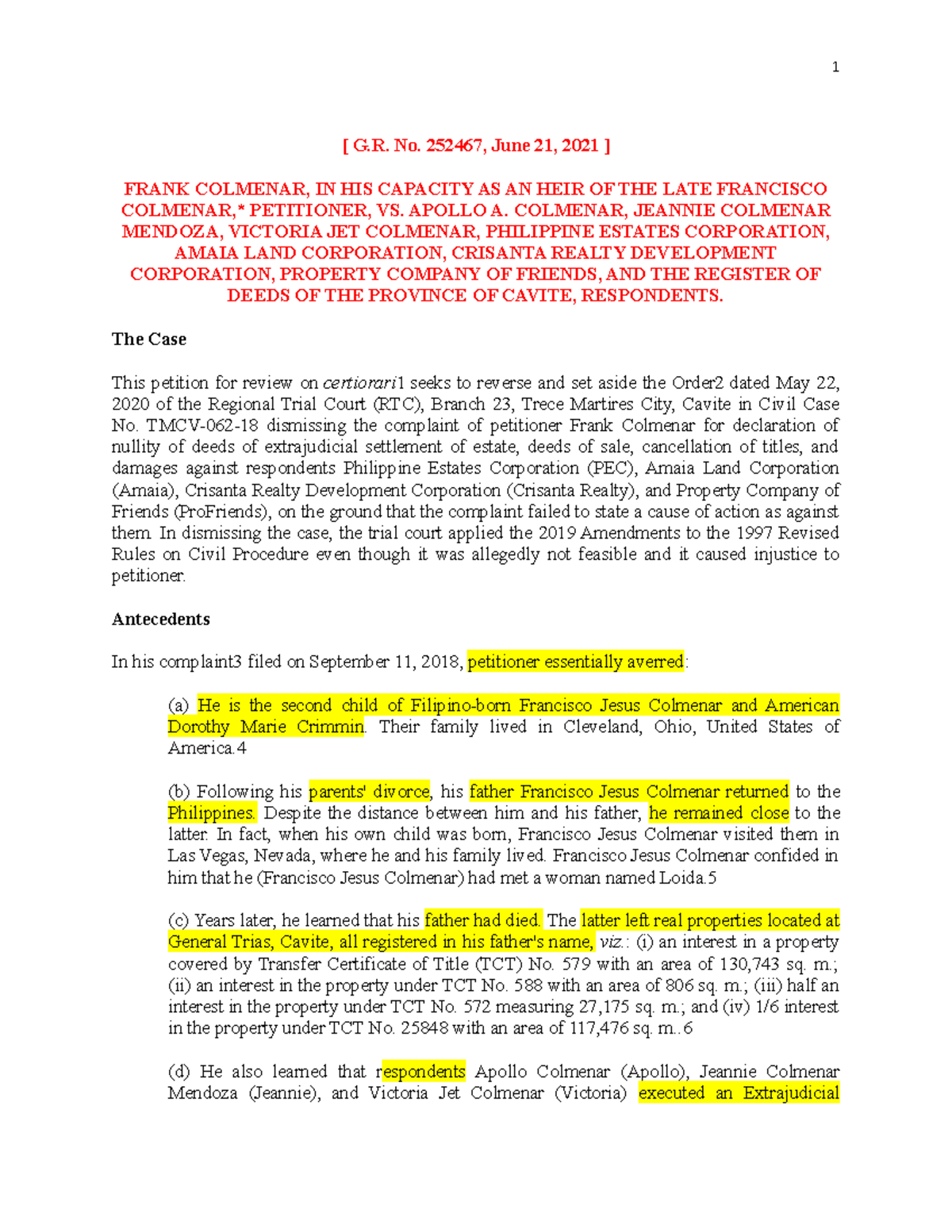 Rem rev ft - remedial law full text cases - [ G. No. 252467, June 21 ...