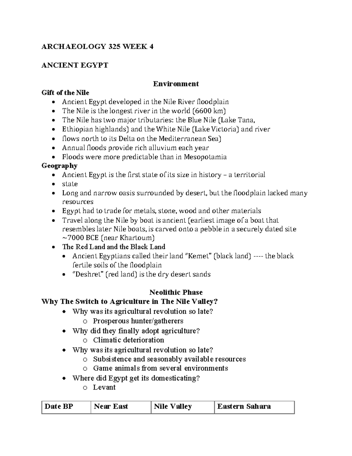Archaeology 325 Ancient Egypt WEEK 4 - ARCHAEOLOGY 325 WEEK 4 ANCIENT ...