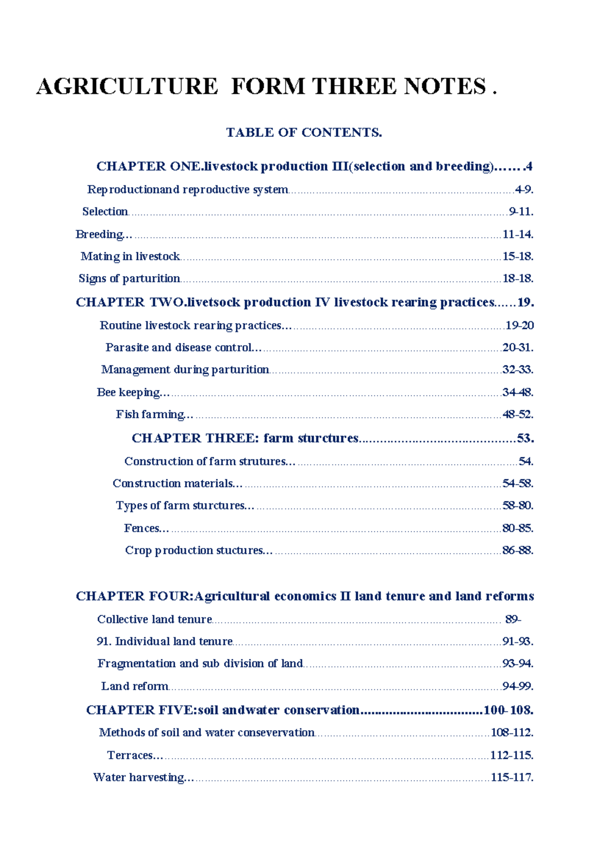 Agri 3 - Agriculture notes - AGRICULTURE FORM THREE NOTES. TABLE OF ...