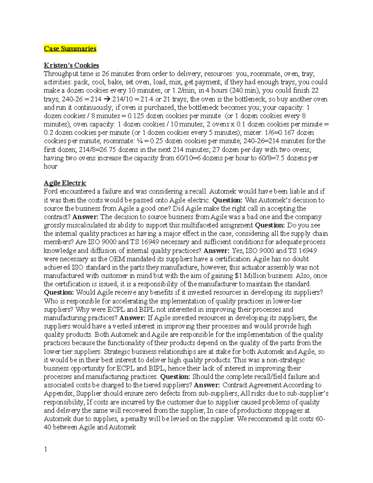 Case Summaries for MSTM 5210 - Case Summaries Kristen’s Cookies ...