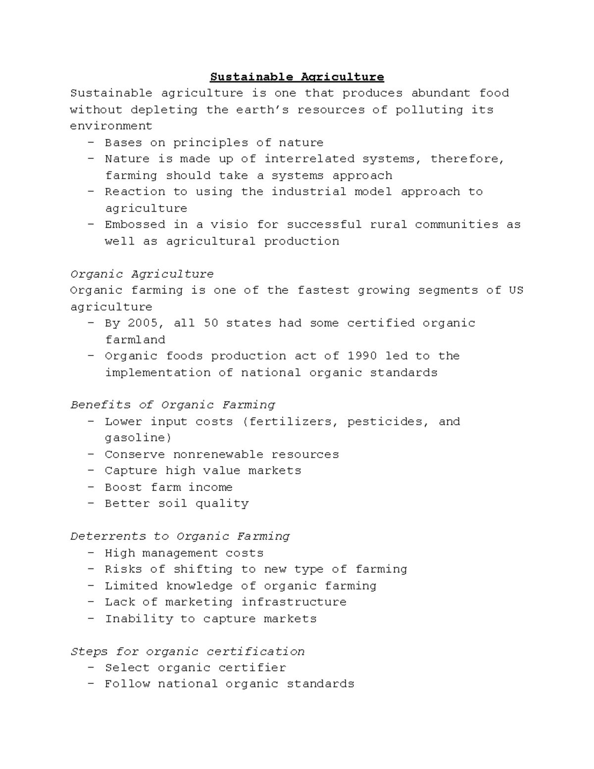 Sustainable Agriculture Notes - Sustainable Agriculture Sustainable ...