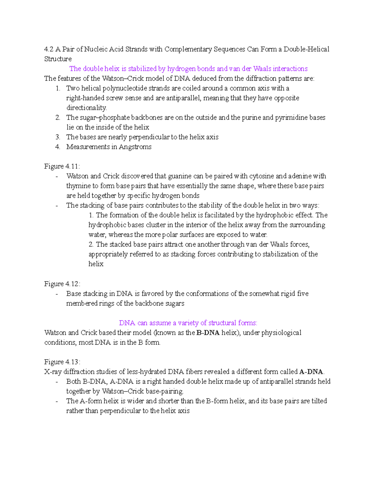 Biochem Notes for Exam 2 - 4 A Pair of Nucleic Acid Strands with ...