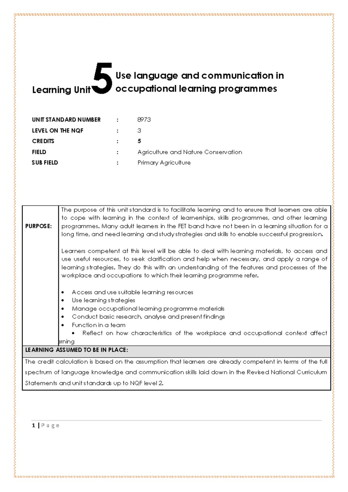 Use language and communication in occupational learning programmes - 1 ...