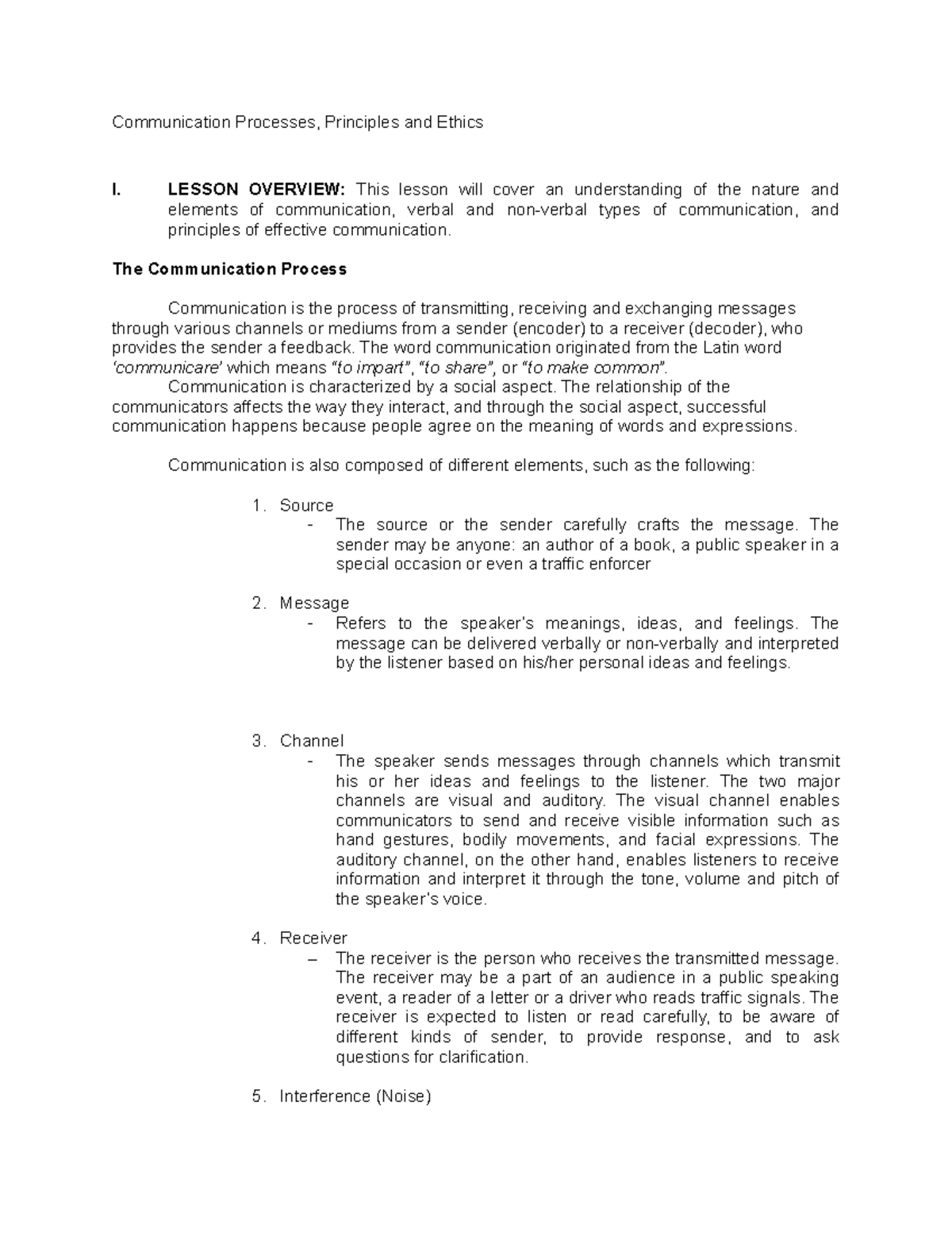 Communication Processes - LESSON OVERVIEW: This lesson will cover an ...