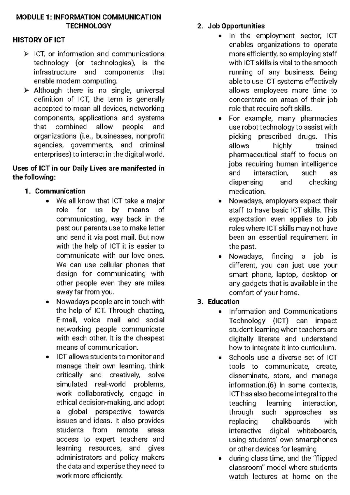 ITEC11- Midterm- Reviewer - MODULE 1: INFORMATION COMMUNICATION TECHNOLOGY HISTORY OF ICT ICT ...