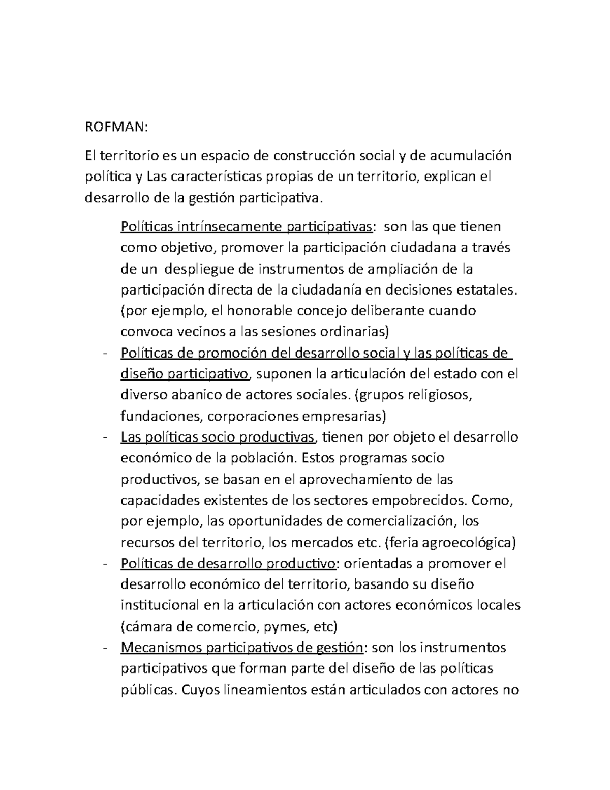 Rofman Politicas Publicas - ROFMAN: El territorio es un espacio de construcción social y de ...